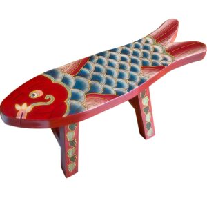 kelendle small wooden stool hand carved wooden foot stool children's fish stool vintage wood stool crafted hand-painted wood with two-legged stool red