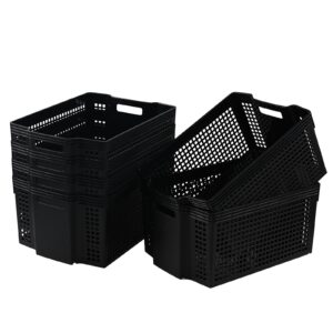 zerdyne 6-pack large plastic stackable storage baskets, rectangle plastic stacking bin, black