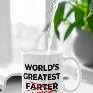 World's Greatest Farter Funny Fathers Day Coffee Mug | Best Farter Ever Coffee Cup - Funny Fathers Day Mugs from Son Daughter Kids | Cool Christmas Presents Fun Birthday Gag Gifts (WGF White)