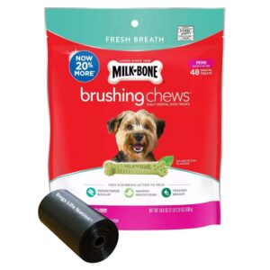 48 mini milk-bone fresh breath brushing chews daily dental dog treats and dogs life nation waste bag bundle