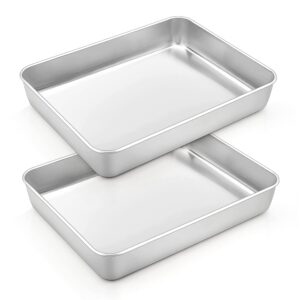 teamfar small lasagna pan set of 2, 10.5’’ x 8’’ x 2’’ stainless steel rectangular brownie cake pan for baking roasting, healthy & sturdy, brushed surface & dishwasher safe, deep side