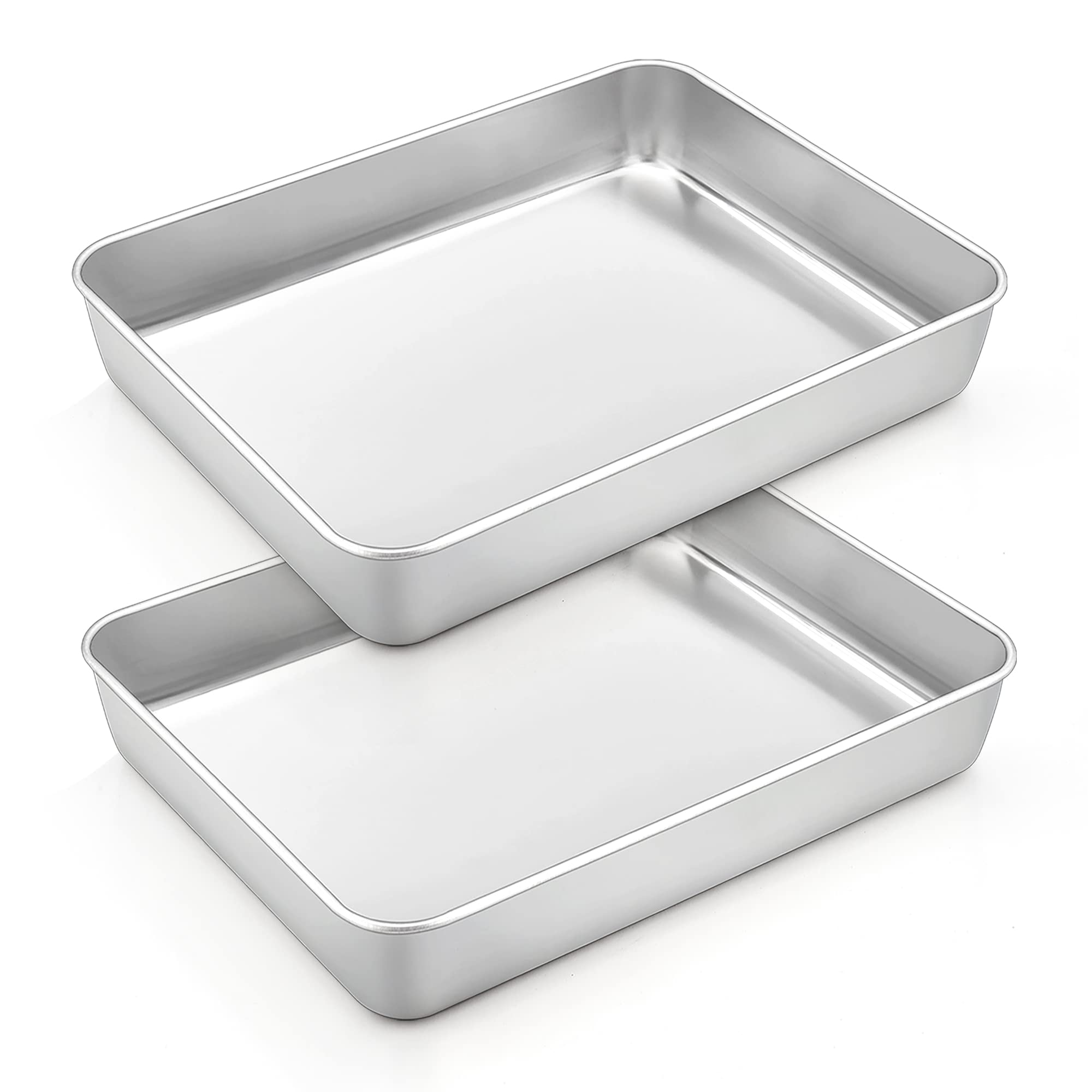 TeamFar Small Lasagna Pan Set of 2, 10.5’’ x 8’’ x 2’’ Stainless Steel Rectangular Brownie Cake Pan For Baking Roasting, Healthy & Sturdy, Brushed Surface & Dishwasher Safe, Deep Side