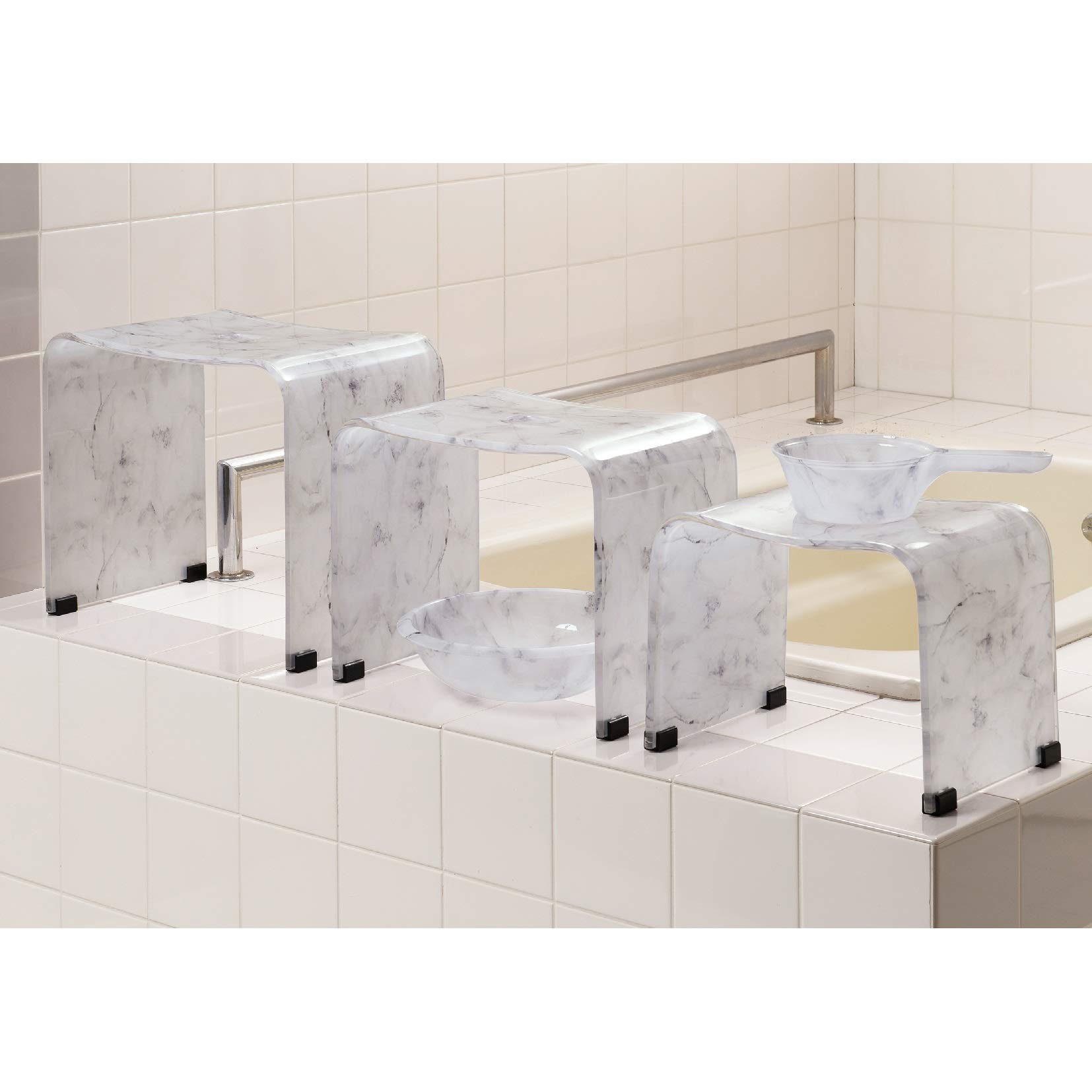 Senko 63676 Marble Stone Bath Chair, Bath Chair, Height Approx. 9.8 inches (25 cm), Gray