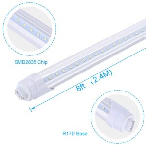 R17D/HO 8FT LED Shop Bulb, Rotating Base LED Tube Light, 6000K Clear Lens, Dual-Ended Power Bulb Lights, non-dimmable, 2 Pin, BALLAST REMOVED, (Replacement for F96T12/CW/HO 110W Fluorescent Light)