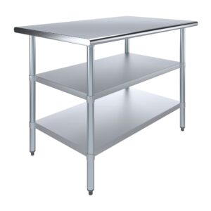 amgood stainless steel work table with 2 shelves | nsf | metal utility table (48" long x 30" deep)