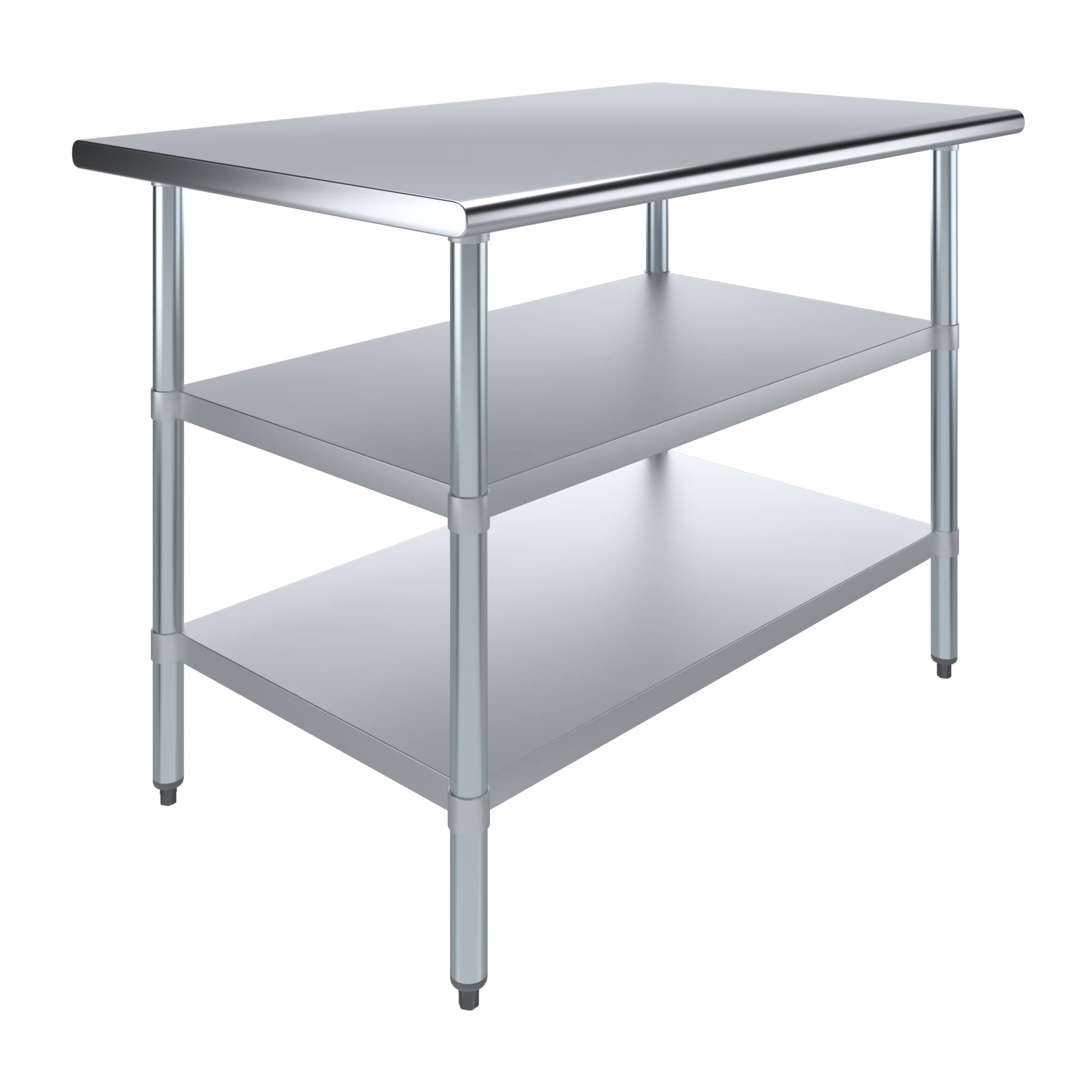 AmGood Stainless Steel Work Table with 2 Shelves | NSF | Metal Utility Table (48" Long x 30" Deep)