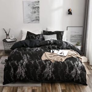 mvchennl duvet cover set, marble comforter cover with cool and soft 100% washed microfiber, 3pcs bedding set with zipper closure & corner ties - black, 104x90 inches (king)