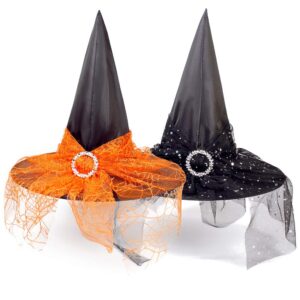 giga gud 4 pcs halloween witch hat halloween vintage witch hat, see-through lace veils printed hats party supplies halloween costume accessories