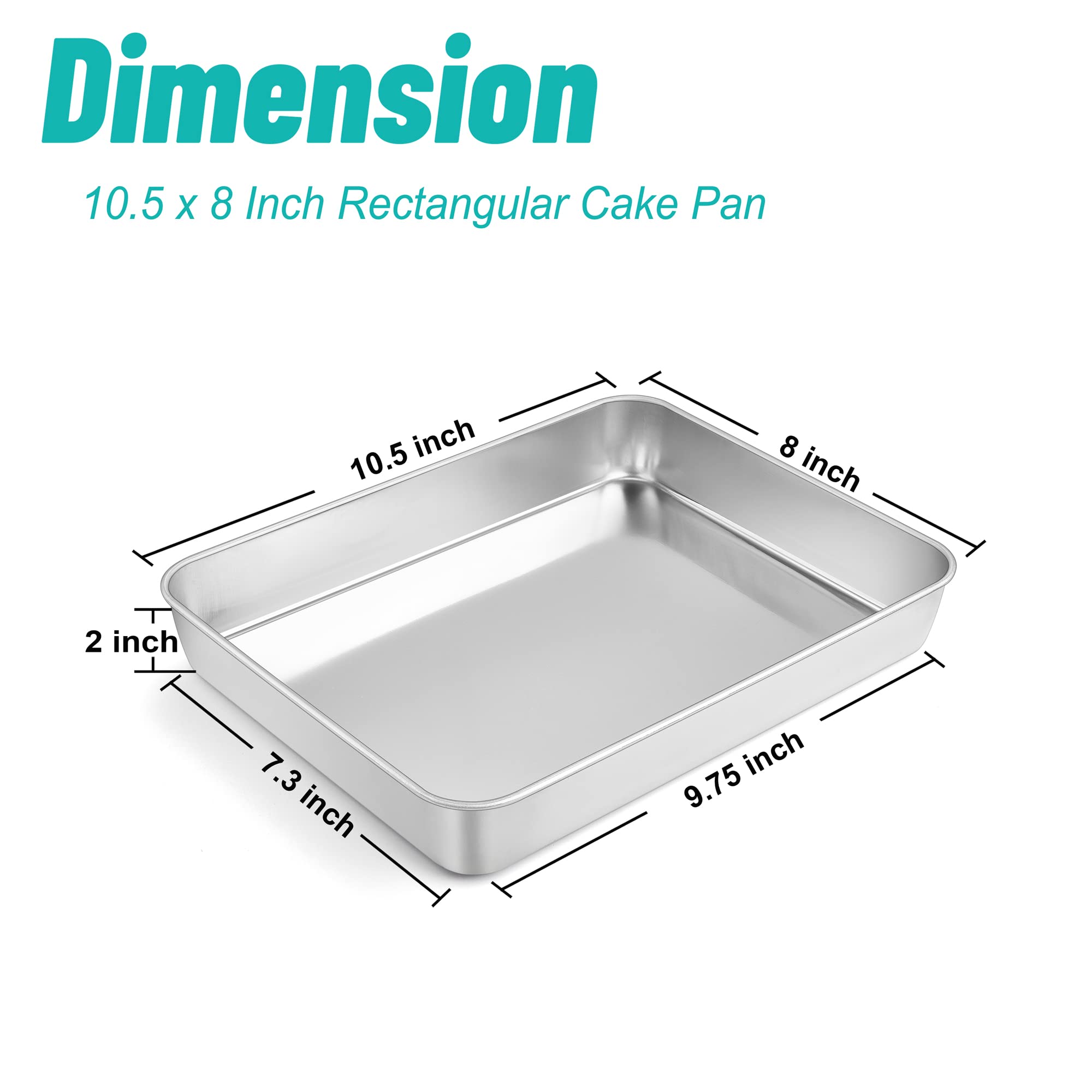 TeamFar Small Lasagna Pan Set of 2, 10.5’’ x 8’’ x 2’’ Stainless Steel Rectangular Brownie Cake Pan For Baking Roasting, Healthy & Sturdy, Brushed Surface & Dishwasher Safe, Deep Side