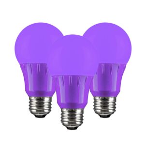 sunlite 41527 led a19 colored light bulb, 3 watts (25w equivalent), e26 medium base, non-dimmable, ul listed, party decoration, holiday lighting, 3 count, purple