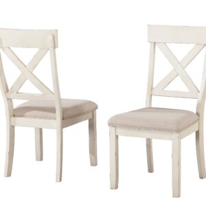 Roundhill Furniture Prato Wood Cross Back Upholstered Dining Chairs, Set of 2, Antique White and Tan