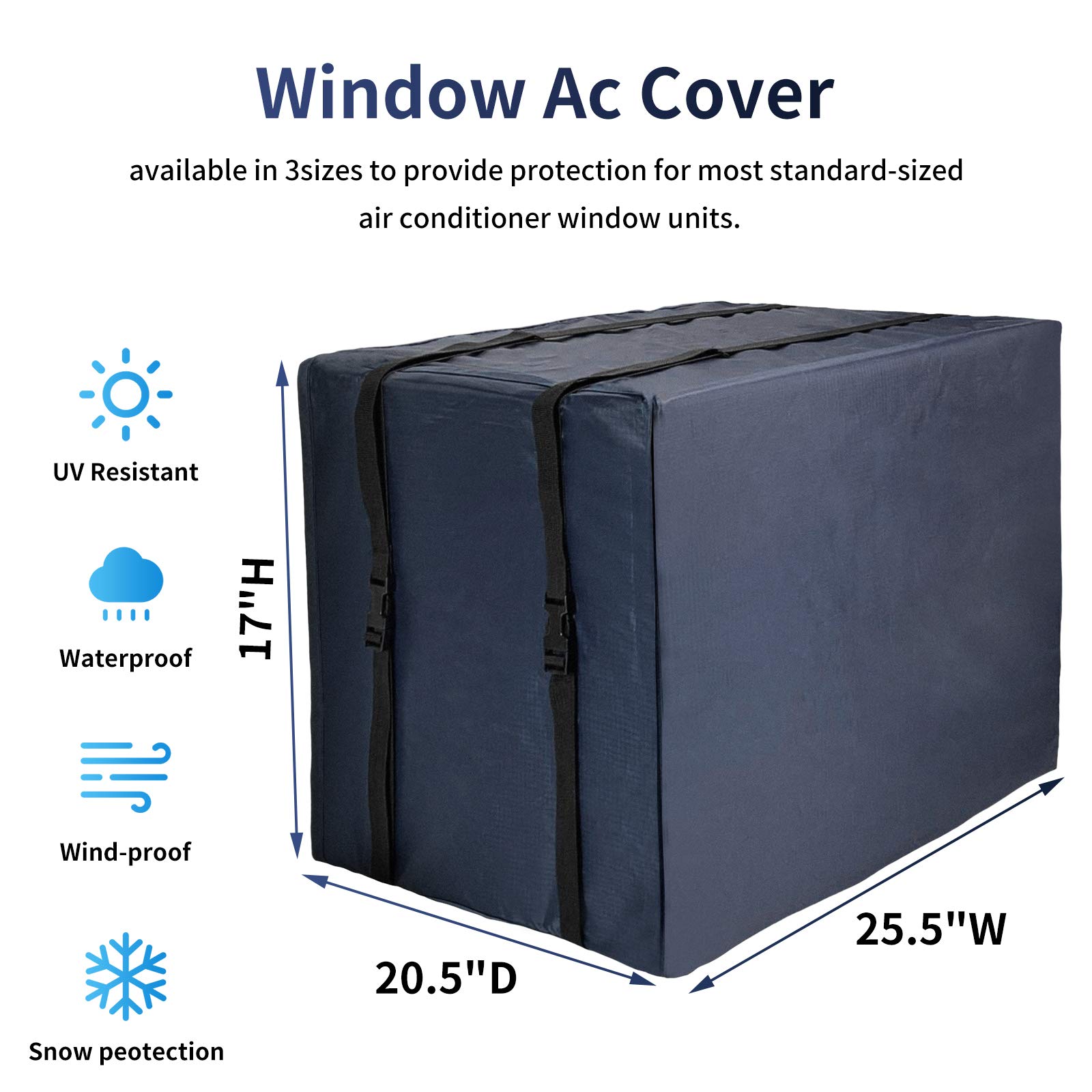 Qualward Window Air Conditioner Cover for Outside Unit, AC Covers for Outdoor Window Medium Size - 25.5" W x 20.5" D x 17" H Inches, Blue