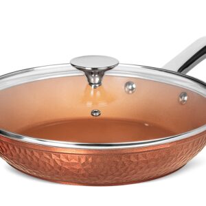 MICHELANGELO Nonstick Fry Pan With Lid, Hammered Copper Frying Pan Nonstick Skillet, 12 Inch Frying Pan Induction Compatible - Large Frying Pan 12 Inch