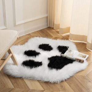 ashler ultra soft faux sheepskin fur rug, kids room rug, shaggy cat paw rugs, non slip throw rug, fluffy carpet bedroom rug, area rug, coal black 2.55 x 3 feet