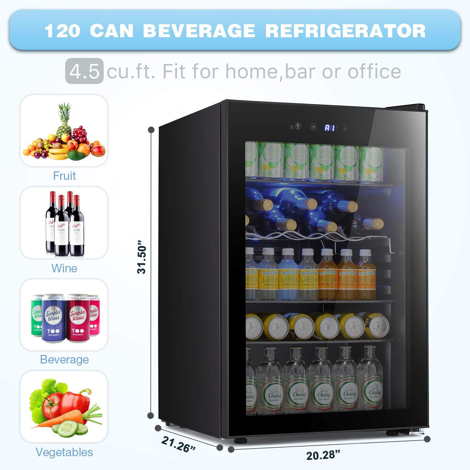 Antarctic Star Beverage Refigerator -120 Can Mini Fridge for Soda Beer or wine,Small Drink Dispenser, For Office or Bar with Adjustable Removable Shelves，4.5 Cu. Ft. (Black)…