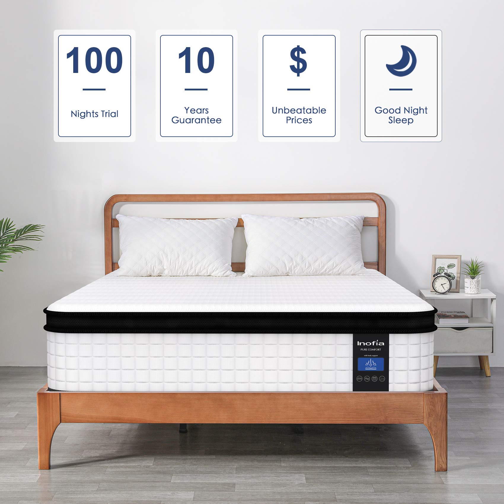 Inofia Full Mattress, 12 Inch Hybrid Innerspring Foam Mattress, Double Bed in a Box, Medium Firm Mattress for More Comfort, Full Size