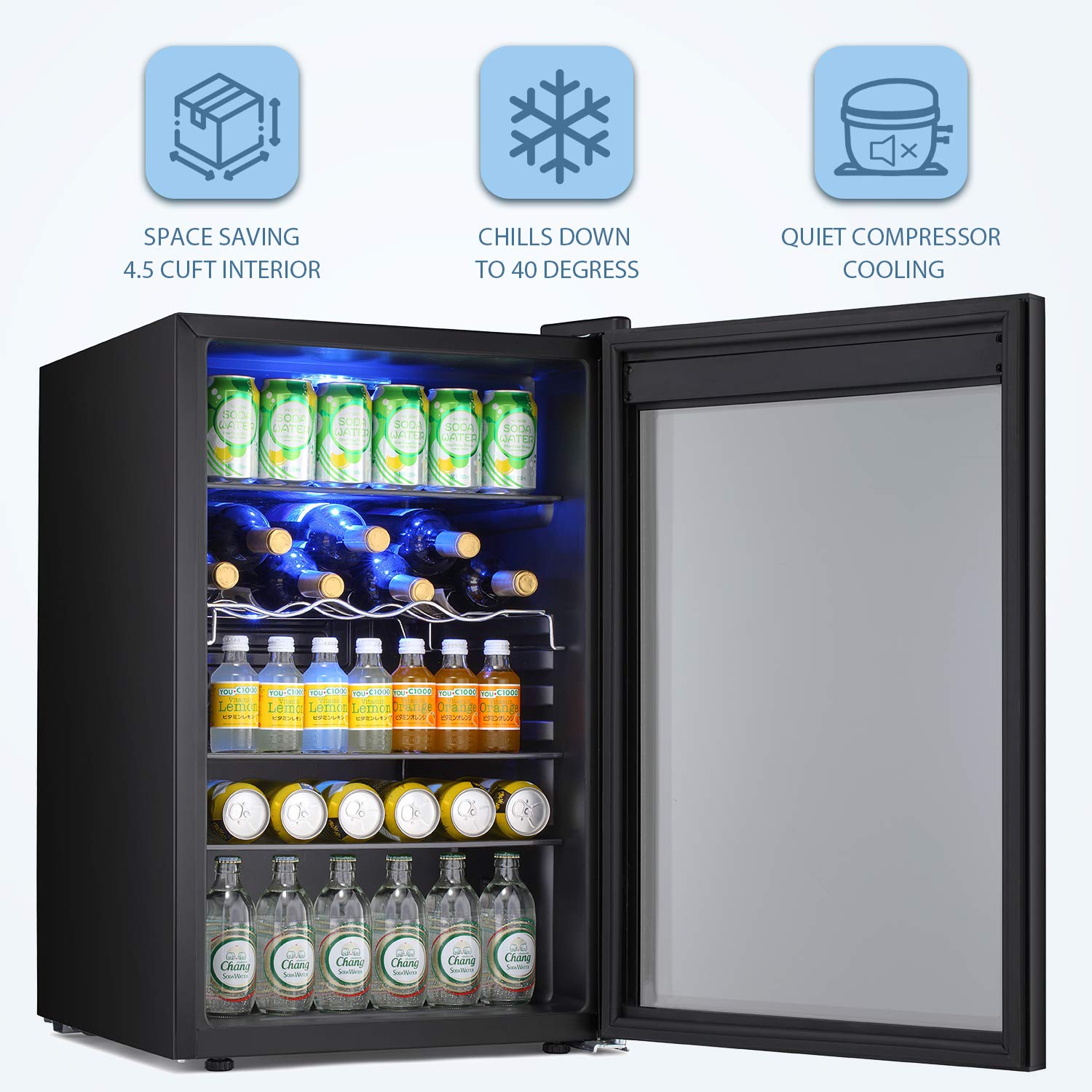 Antarctic Star Beverage Refigerator -120 Can Mini Fridge for Soda Beer or wine,Small Drink Dispenser, For Office or Bar with Adjustable Removable Shelves，4.5 Cu. Ft. (Black)…