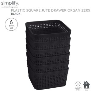 Simplify 6 Pack Organizing Set | Square Bins | Multipurpose | Office | Desk | Dorm | Bathroom | Storage Basket | Small Items | Accessories | Black