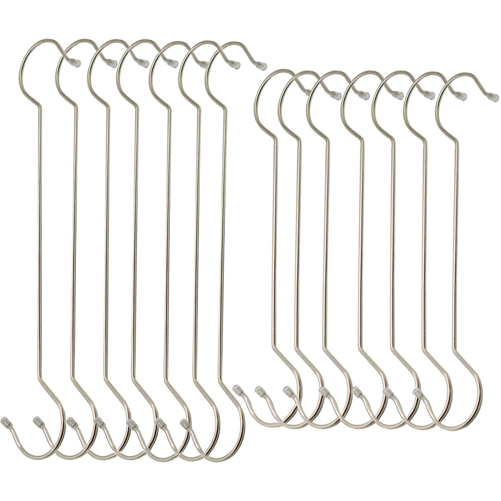 Maydahui 14PCS Extra Long S Shaped Hooks(7PCS 16 inch+7PCS 12 inch) Plant Hanging Hooks Stainless Steel Silver Hanger for Kitchenware Pergola Bird Feeder Flower Basket Indoor Outdoor Uses