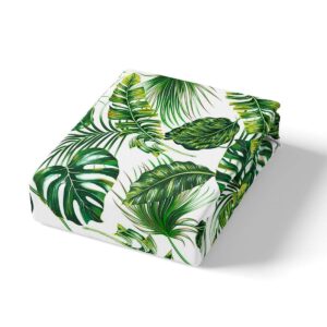 Erosebridal Palm Leaves Comforter Cover Hawaiian Duvet Cover Monstera Banana Leaves Bedspread Cover Queen Size Summer Tropical Leaves Bedding Set for Living Room Bedroom Decor, Green White