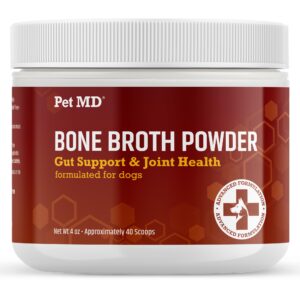 pet md bone broth for dogs - dog food toppers with vitamins, amino acids, natural joint and digestion support - made from grade a free range elk bone powder - 4 oz