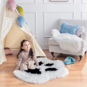 Ashler Ultra Soft Faux Sheepskin Fur Rug, Kids Room Rug, Shaggy Cat Paw Rugs, Non Slip Throw Rug, Fluffy Carpet Bedroom Rug, Area Rug, Coal Black 2.55 x 3 Feet