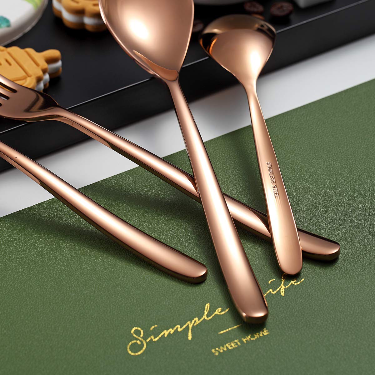 Silverware Set 20 Pieces, Stainless Steel Copper Flatware Set, Titanium Plating Rose Gold Cutlery Set, Copper Utensil Sets Service Set for 4 (Shiny Copper)