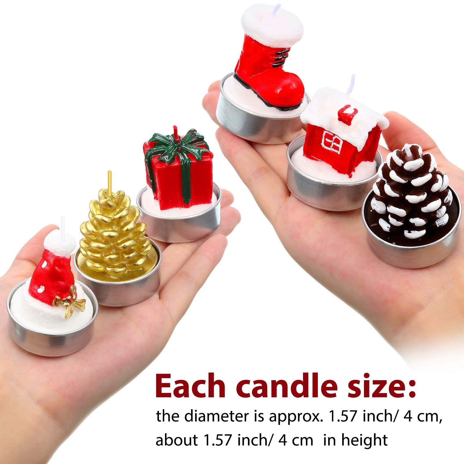 12 Pieces Christmas Tealight Candles Handmade Delicate Santa Claus, Snowman, Pine Cones, Christmas Tree, Shoes, House, Santa Hat Candles, Christmas Home Decorations (Cute Style)