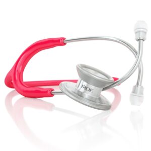 mdf instruments md one epoch lightweight titanium stethoscope, adult, raspberry tube, silver chestpiece-headset, mdf777t23