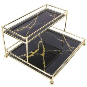 simmer stone makeup organizer shelf, 2-tier cosmetic storage basket with glass tray, wire vanity organizer rack for bathroom, countertop, dresser and more, medium size