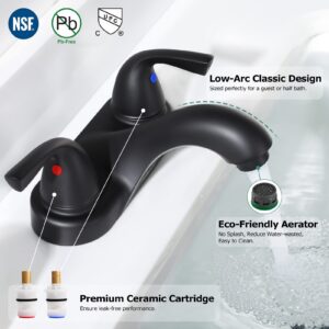 PARLOS Two-Handle Bathroom Sink Faucet with Metal Drain Assembly and Supply Hose, Lead-Free cUPC, Matte Black,1362204