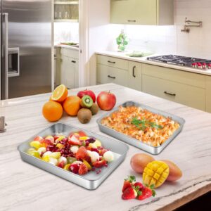 TeamFar Small Lasagna Pan Set of 2, 10.5’’ x 8’’ x 2’’ Stainless Steel Rectangular Brownie Cake Pan For Baking Roasting, Healthy & Sturdy, Brushed Surface & Dishwasher Safe, Deep Side