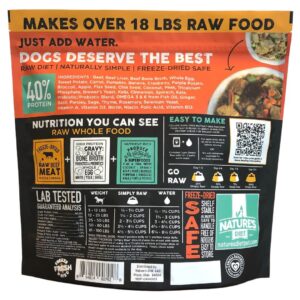 Nature's Diet Simply Raw® Freeze-Dried Raw Whole Food Meal - Makes 18 Lbs Fresh Raw Food with Muscle, Organ, Bone Broth, Whole Egg, Superfoods, Fish Oil Omega 3, 6, 9, Probiotics & Prebiotics (Beef)