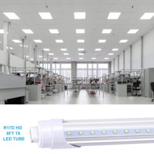 R17D/HO 8FT LED Shop Bulb, Rotating Base LED Tube Light, 6000K Clear Lens, Dual-Ended Power Bulb Lights, non-dimmable, 2 Pin, BALLAST REMOVED, (Replacement for F96T12/CW/HO 110W Fluorescent Light)