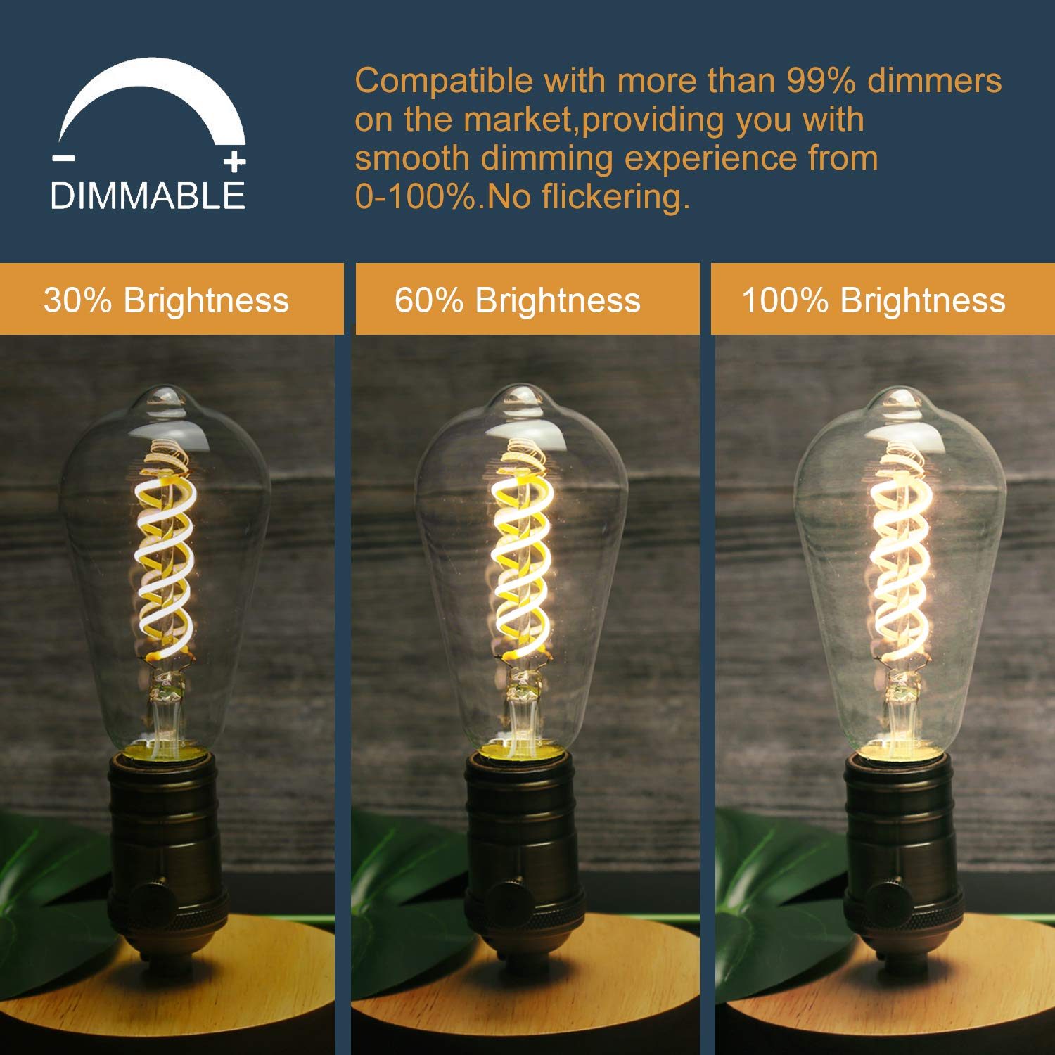 MYEMITTING Dimmable ST58 LED Edison Bulbs, 6W Equivalent to 60W Vintage Light Bulbs, E26 Base 2700K ST58/ST19 LED Bulbs, Antique Flexible Spiral LED Filament Light Bulbs - Clear Glass 6Pack