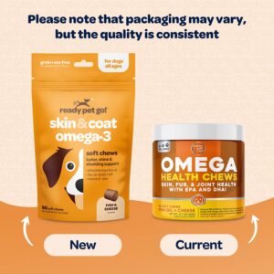 Ready Pet Go! Omega 3 & Turmeric Chews for Dogs | Hip & Joint Support | Fish Oil for Dog Shedding, Skin Allergy, Itch Relief | 90 Chews Each