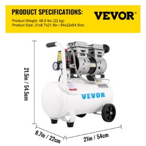 VEVOR Air Compressor 6.6 Gallon, Portable Air Compressor 1 HP, Oil Free Air Compressor Steel Tank 750W, Pancake Air Compressor 115 PSI, Ultra Quiet Compressor for Home Repair, Tire Inflation