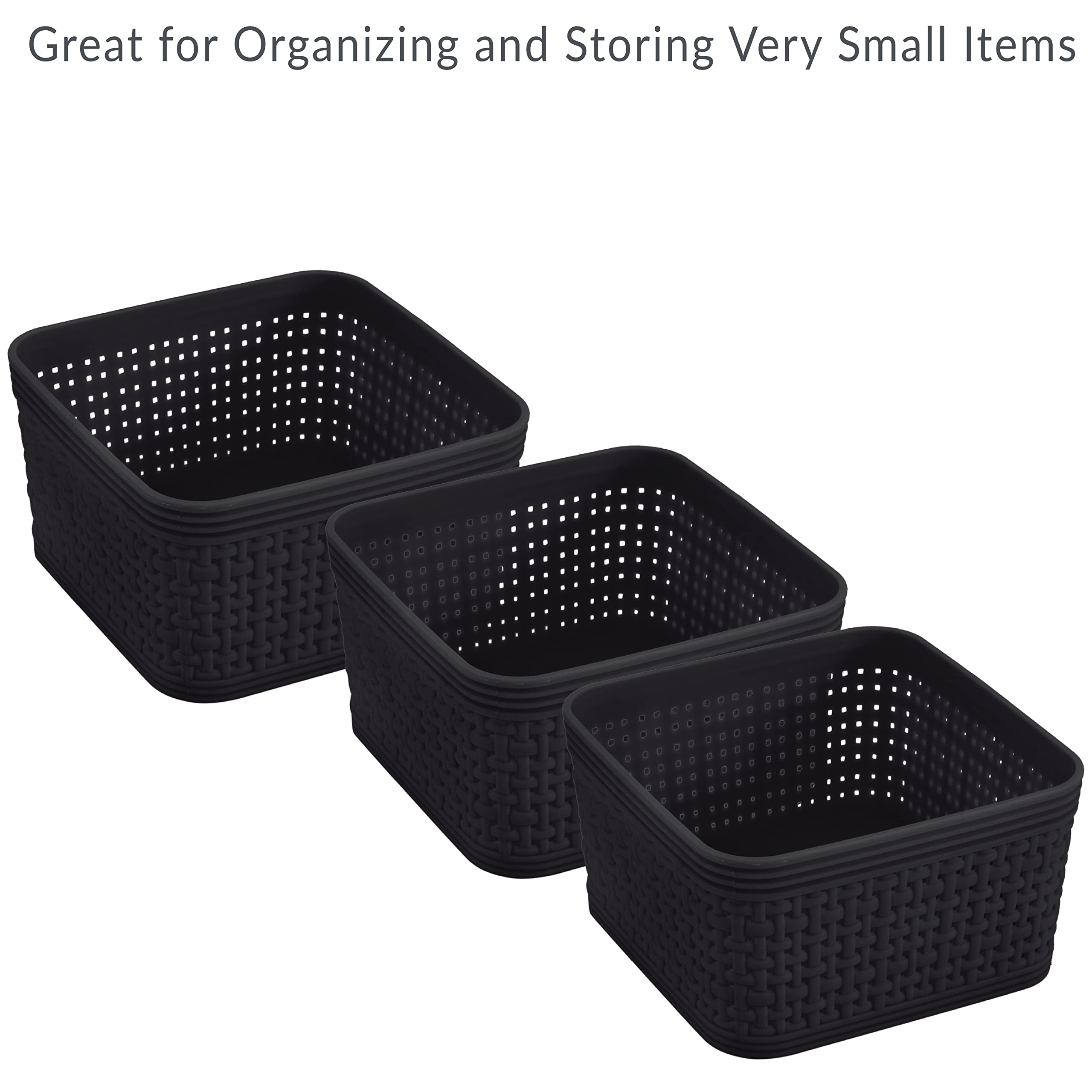 Simplify 6 Pack Organizing Set | Square Bins | Multipurpose | Office | Desk | Dorm | Bathroom | Storage Basket | Small Items | Accessories | Black