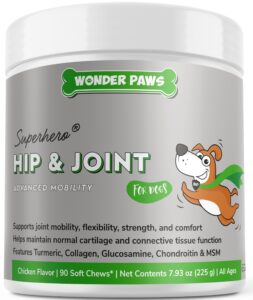 wonder paws hip and joint supplement for dogs - glucosamine for dogs, chondroitin for joints, mobility for pets – hip & joint chews – turmeric, collagen & msm – hips, bones & cartilage – 90 soft chews