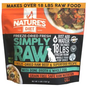 nature's diet simply raw® freeze-dried raw whole food meal - makes 18 lbs fresh raw food with muscle, organ, bone broth, whole egg, superfoods, fish oil omega 3, 6, 9, probiotics & prebiotics (beef)