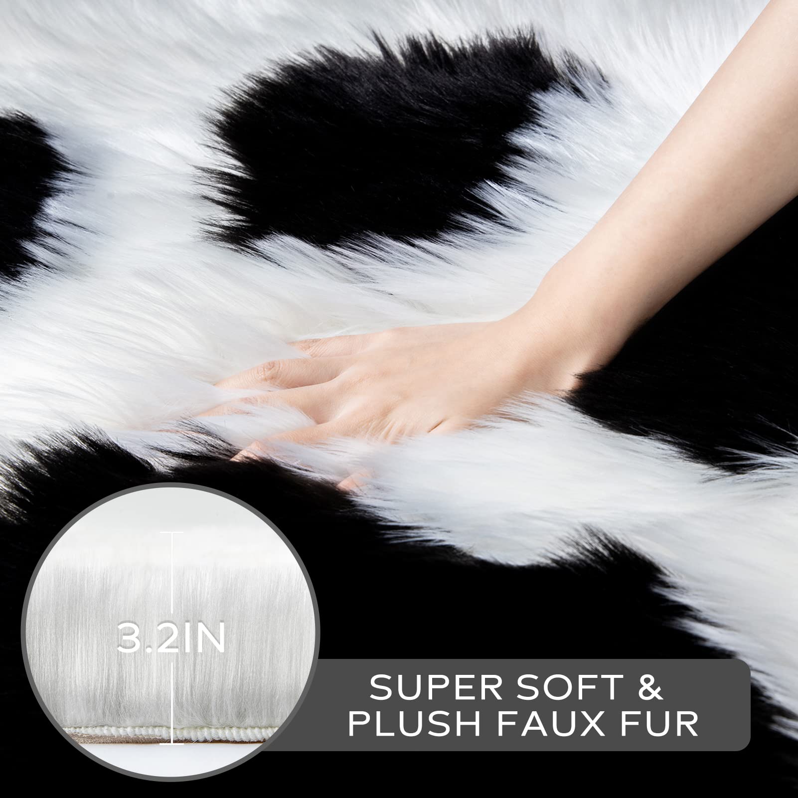 Ashler Ultra Soft Faux Sheepskin Fur Rug, Kids Room Rug, Shaggy Cat Paw Rugs, Non Slip Throw Rug, Fluffy Carpet Bedroom Rug, Area Rug, Coal Black 2.55 x 3 Feet