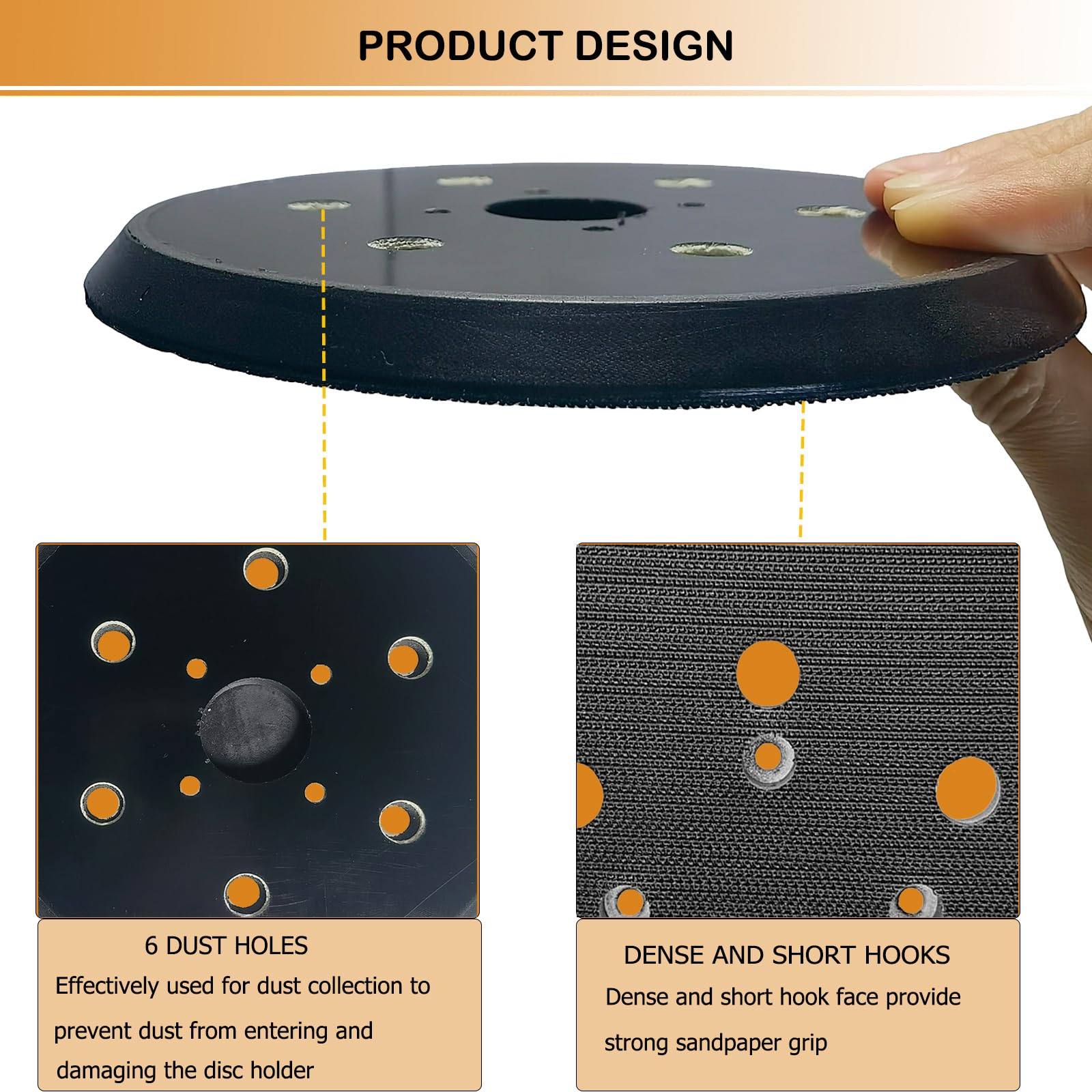 6 Inch 6 Hole Replacement Sander Pad for Ridgid R2611 Random Orbit Sander- 6" Hook and Loop Sanding Pad Work with 6 Inch Sander Disc - 2 Pack