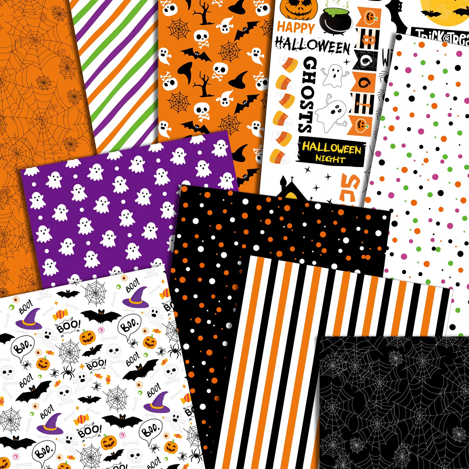 ASTARON 30 Sheets Halloween Pattern Paper Set A4 Size(8.2 x 11" ), Decorative Paper for Card Making Craft Scrapbook Decoration, 10 Styles (Not Tissue Paper!!)