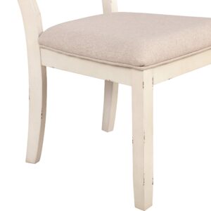 Roundhill Furniture Prato Wood Cross Back Upholstered Dining Chairs, Set of 2, Antique White and Tan