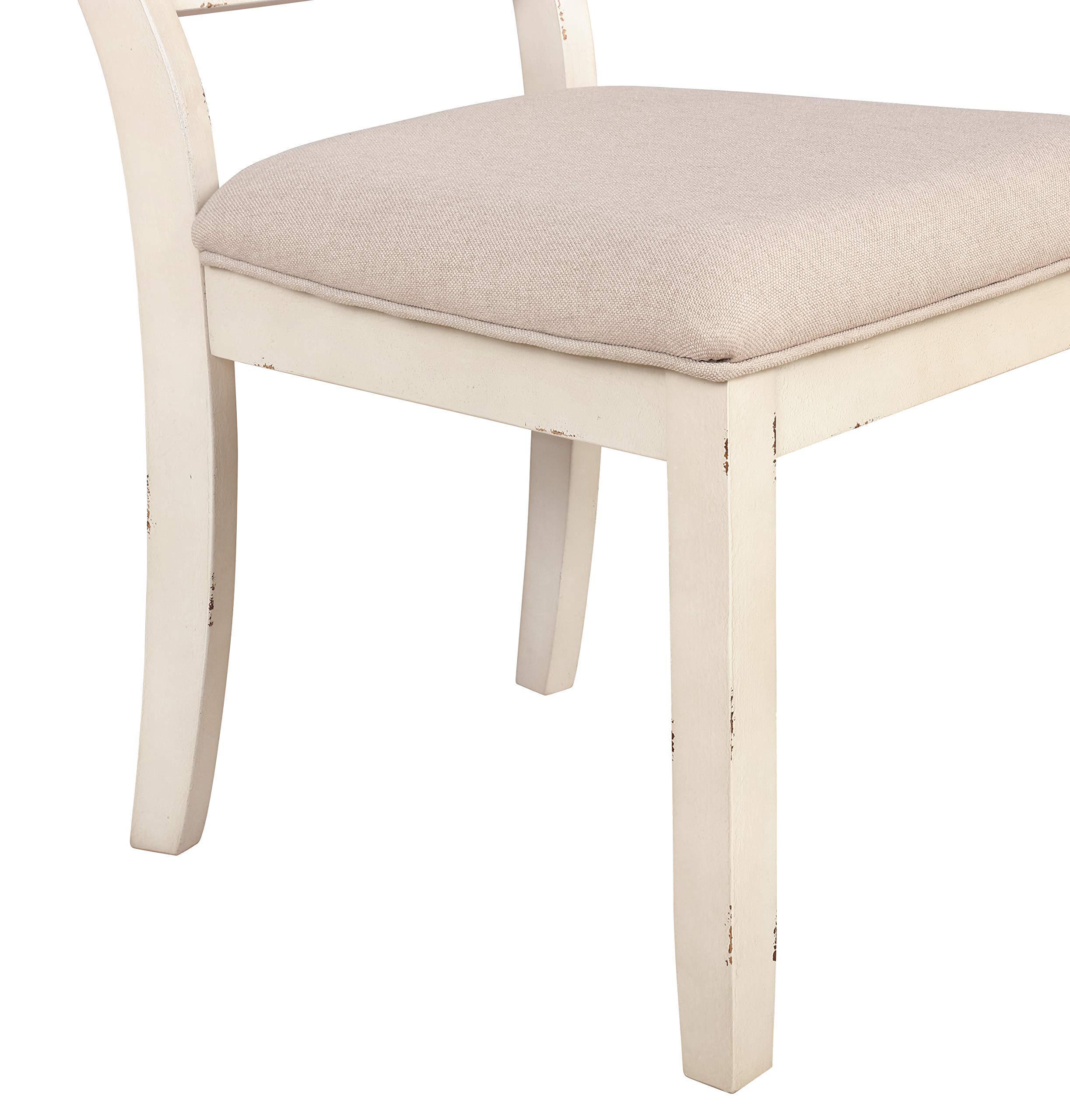 Roundhill Furniture Prato Wood Cross Back Upholstered Dining Chairs, Set of 2, Antique White and Tan