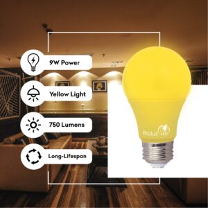 Bioluz LED Yellow Light Bulbs 60W Replacement Non-Dimmable A19 LED Bulbs 4-Pack