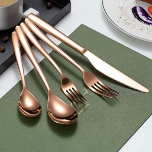 Silverware Set 20 Pieces, Stainless Steel Copper Flatware Set, Titanium Plating Rose Gold Cutlery Set, Copper Utensil Sets Service Set for 4 (Shiny Copper)