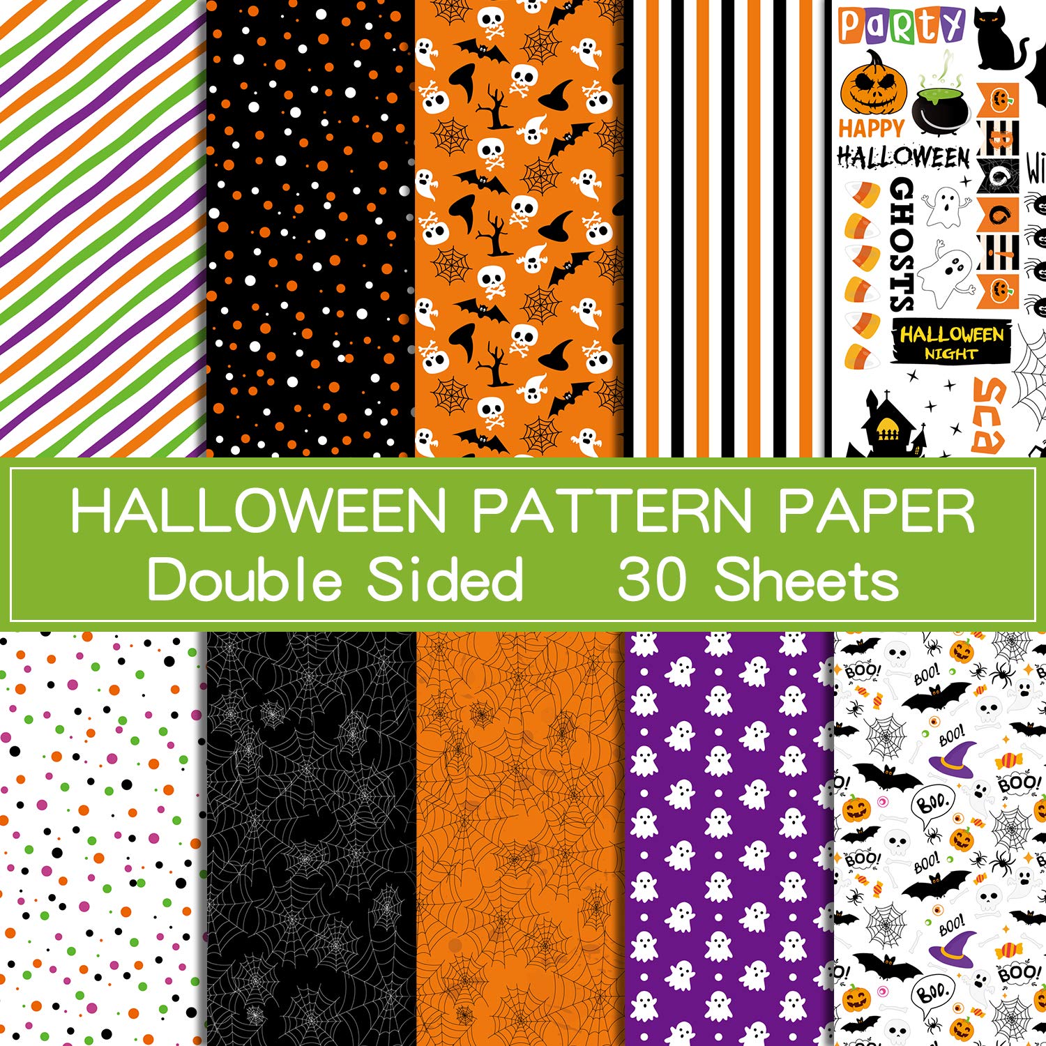 ASTARON 30 Sheets Halloween Pattern Paper Set A4 Size(8.2 x 11" ), Decorative Paper for Card Making Craft Scrapbook Decoration, 10 Styles (Not Tissue Paper!!)