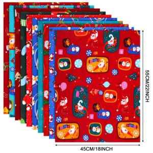 10 Pieces Christmas Fabric 18 x 22 Inch Christmas Fabric Bundles Sewing Squares Fabric Quilting Patchwork Christmas Tree Fat Quarters Precut Santa Claus Fabric Scraps for Christmas DIY Crafts