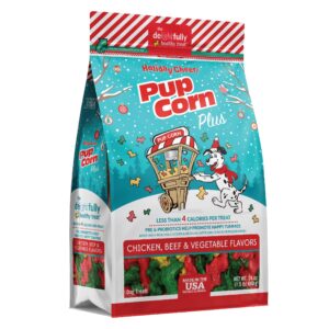 pup corn plus - puffed dog treats with prebiotics and probiotics - holiday cheer flavored (24oz) - made in usa